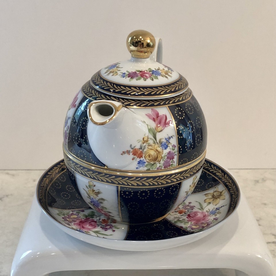 Vintage Lillian Vernon Porcelain Teapot, Teacup and Saucer Hand Painted ...