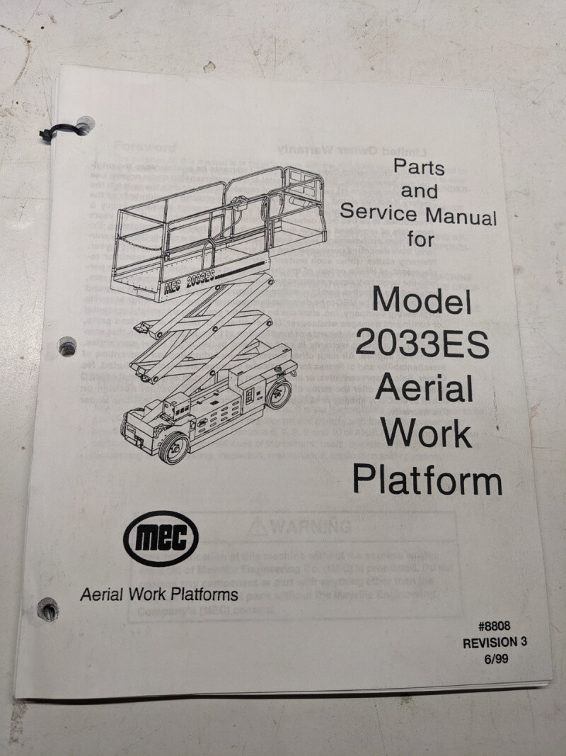 MEC AERIAL WORK PLATFORM 2033ES PARTS LIST BOOK SERVICE REPAIR MANUAL ...