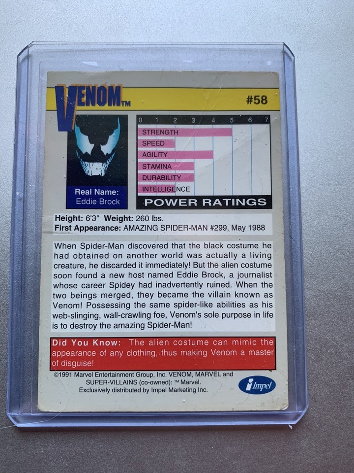 Impel - Venom #58 Card - Marvel Universe Series 2 Trading Cards (1991 ...