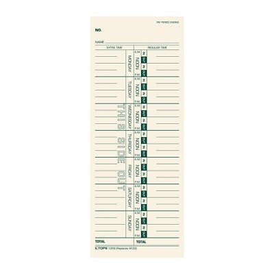 TOPS Time Cards Weekly 1-Sided 3-1/2 x 9 Manila Green Print 500-Count ...