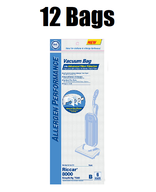 12 DVC Type B Upright HEPA Vacuum Bags Fit Riccar 7000 8000 Simplicity ...