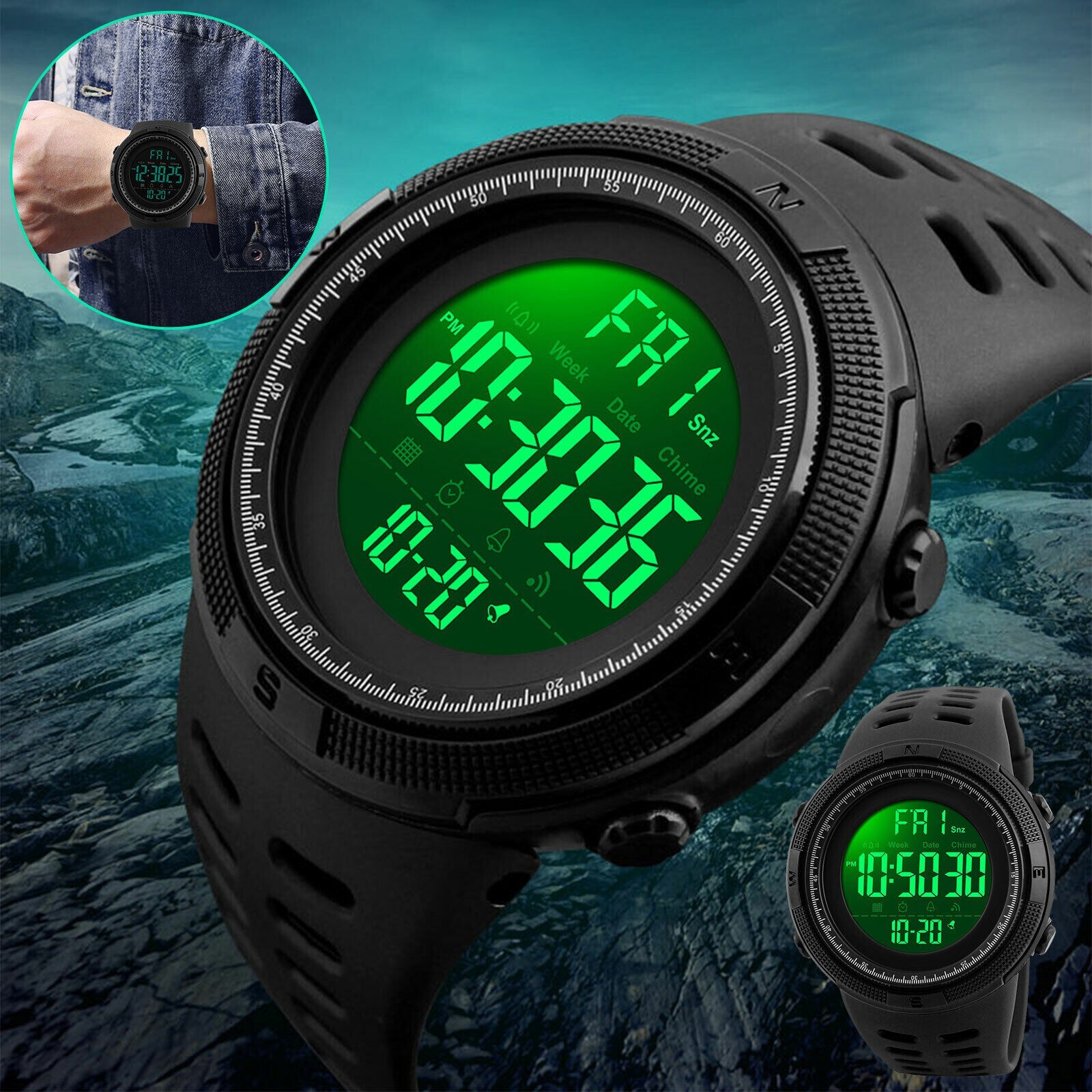 SKMEI Men's Digital Army Military Sport Quartz Analog Chrono Waterproof ...