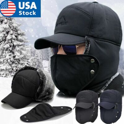 Men Women Winter Warm Thick Hat Ear Flap Ski Face Full Cover Cap US | eBay