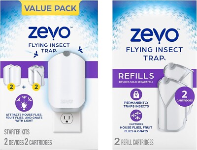 Zevo Flying Insect Trap (2 Plug-in Bases + 4 Cartridges) Featuring Blue ...