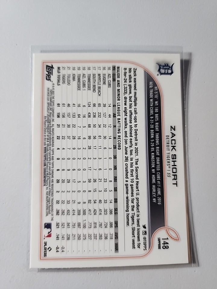 Zack Short 2022 Topps Chrome Sapphire Edition Rookie #148 | eBay