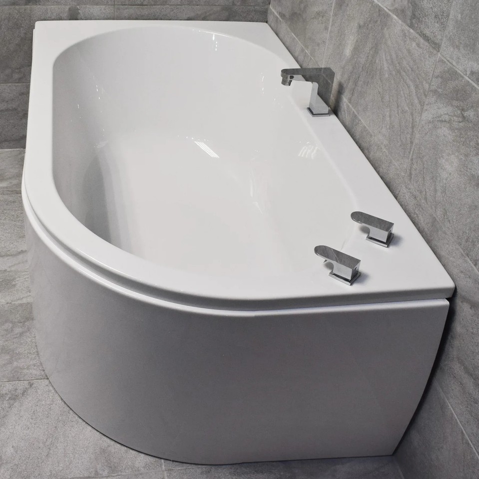 Offset Corner Bath Acrylic 1550 x 900mm White Left or Right Hand ...