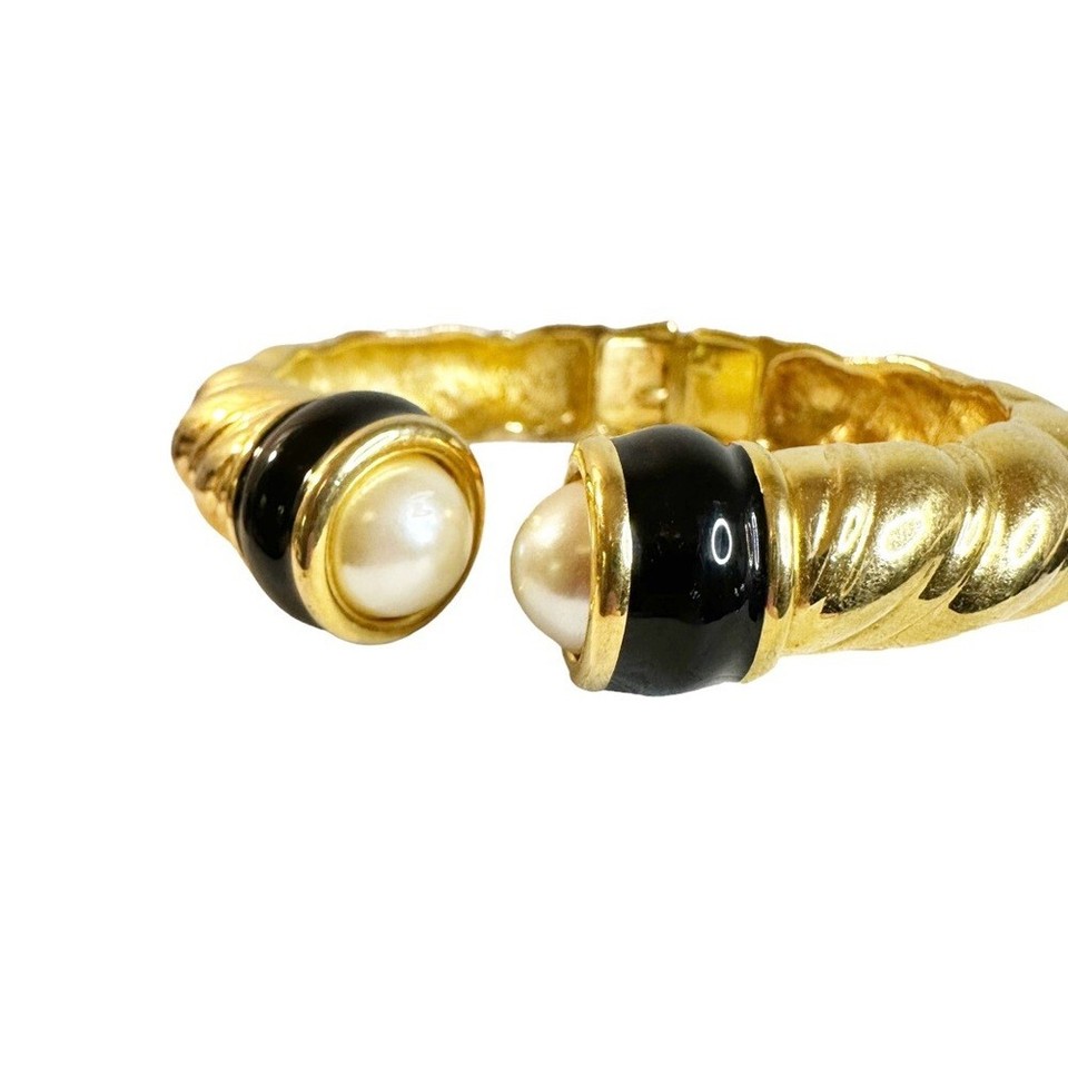 Joan Rivers Vintage Faux Pearl Hinged Clamper Cuff Bracelet Signed | eBay