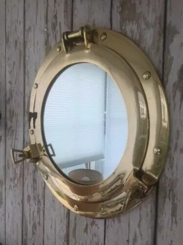 Large Working Ship Cabin Window 12" Brass Porthole Mirror Nautical Wall ...