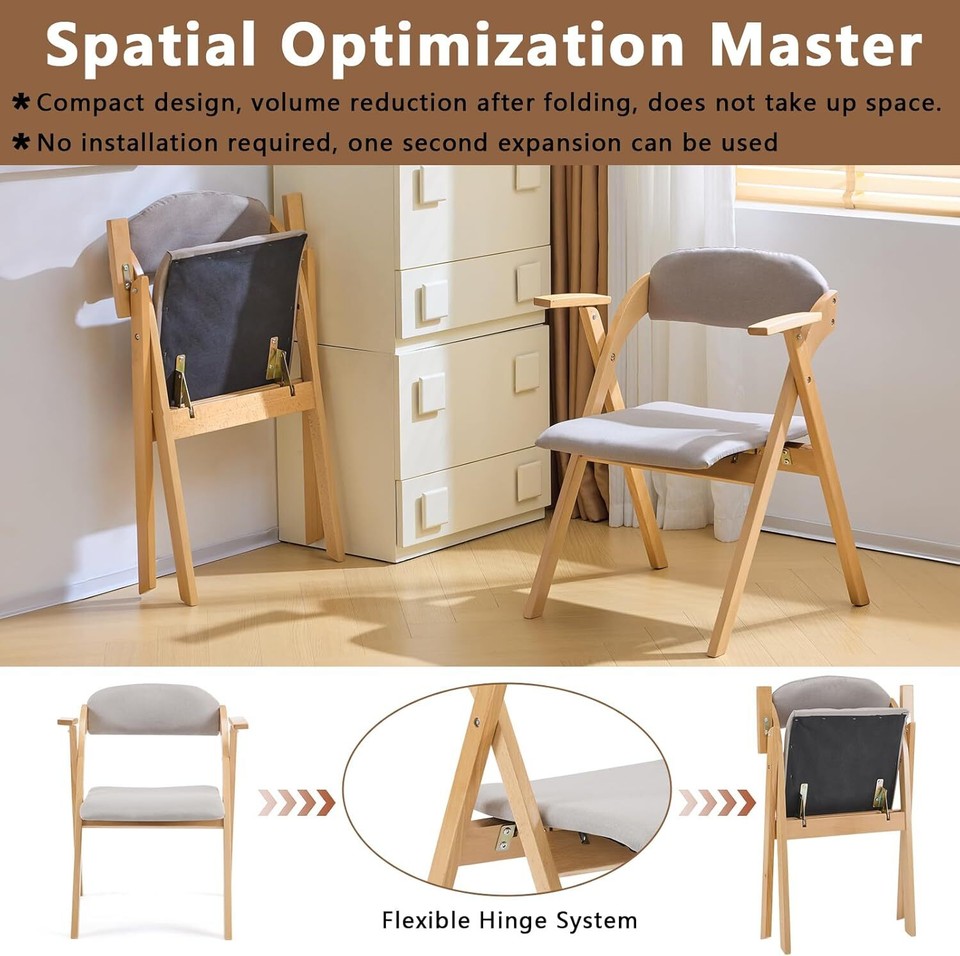 2 Pack Wooden Padded Folding Chairs with Armrest ,Portable Foldable ...
