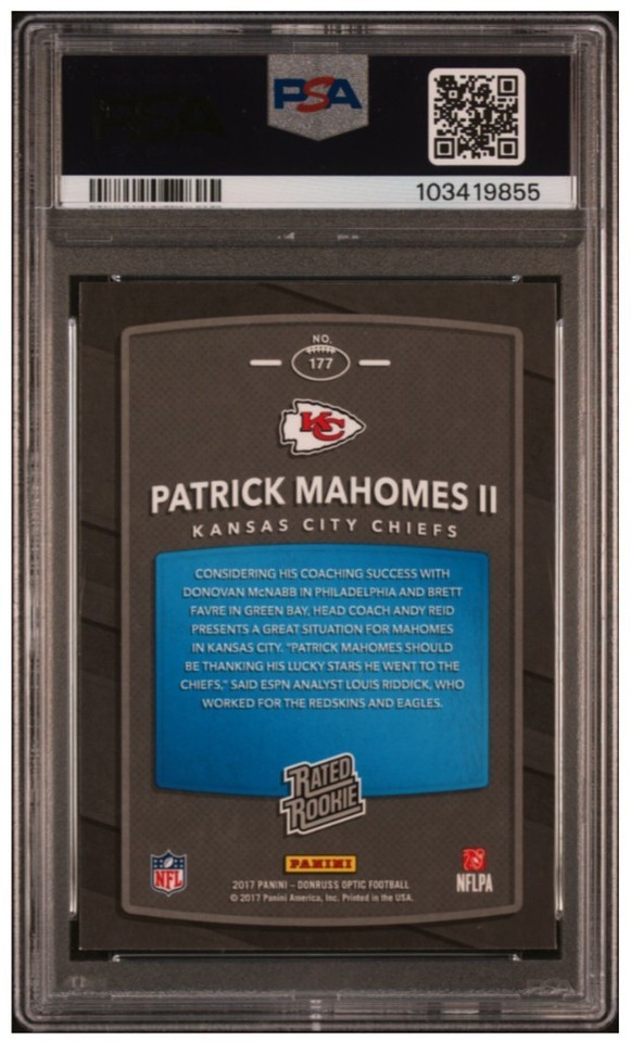 PSA 9!!! 2017 Donruss Optic Rated Rookie Patrick Mahomes II #177 Chiefs ...