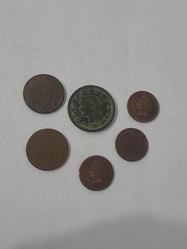 Lot Of 6 U.S. Type Coins Large Cent 2 Cent Pieces Indian Cents | eBay