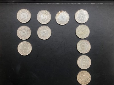 11 x 5 DM Silberadler 1966 / Kursmünzen " Heiermann" div ...