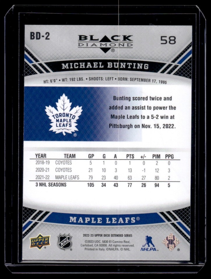 2022-23 Upper Deck BD Michael Bunting Toronto Maple Leafs #BD-2 | eBay