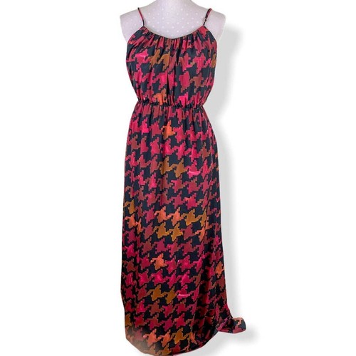 Lavender Brown Houndstooth Maxi Dress Size S Red Black Long Sleeveless ...