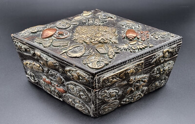 Antique Japanese 51 Menuki-Adorned Wood Jewelry/Trinket Box Edo Era ...