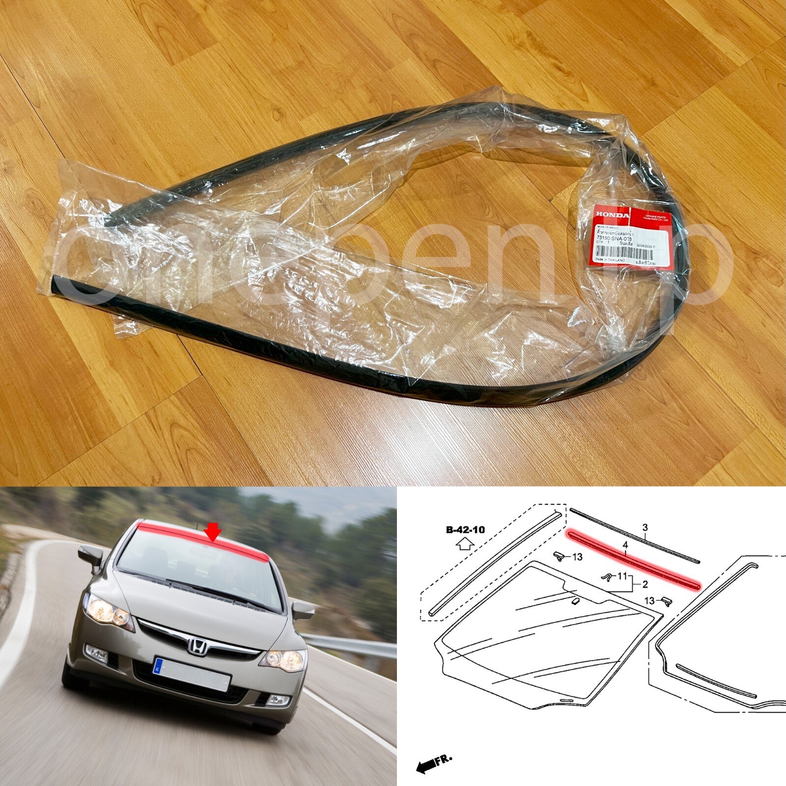 OEM top front windshield molding seal for Honda Civic FD sedan 4D 06-11 ...