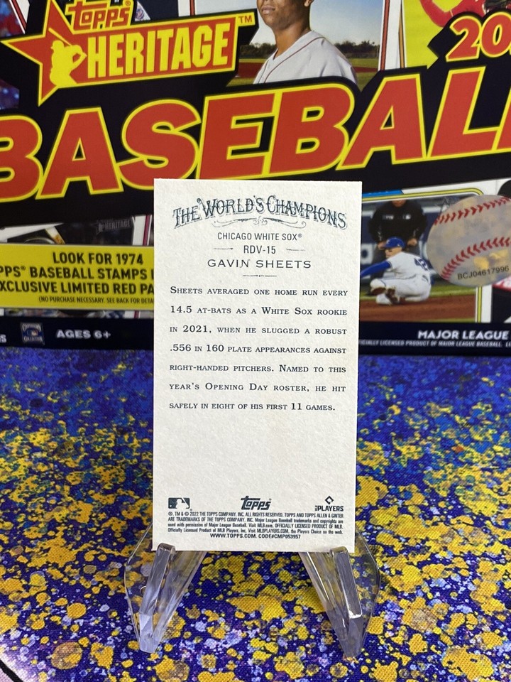 Gavin Sheets 2022 Topps Allen & Ginter's RC White Sox #RDV-15 mini ...