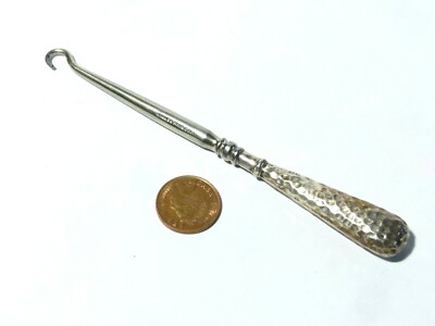 1912 Sterling Silver Handled Button Hook Hammered Effect 13cm Long | eBay