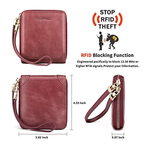 RFID Wallets for women Genuine Leather Zipper Purses Secure Large ...