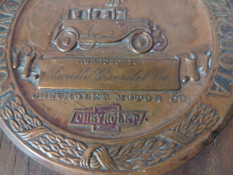 RARE CHEVROLET August 1927 Dealer Quota Award Plaque Early Chevy ...