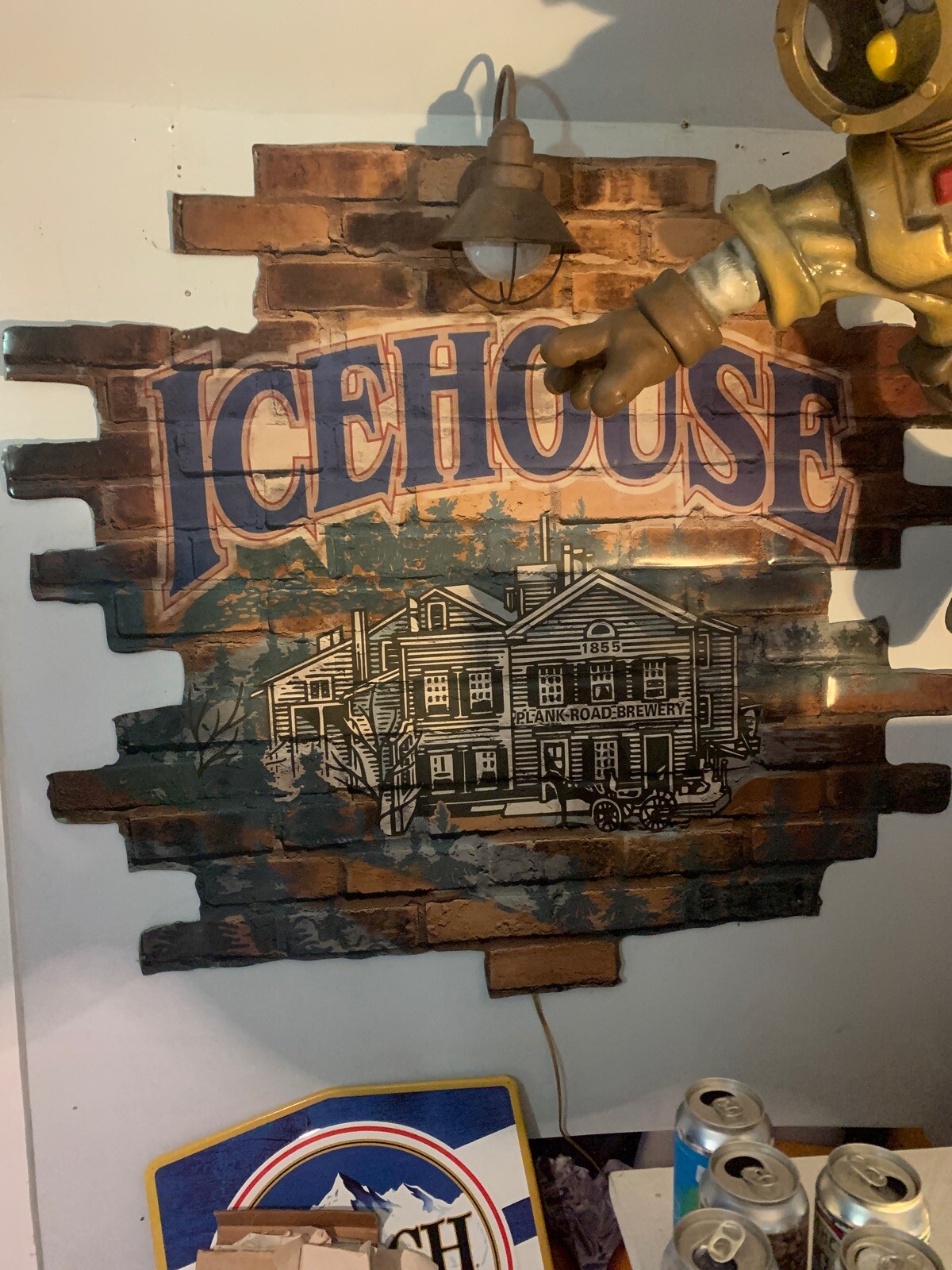 Icehouse Beer Metal Sign Plank Road Brewery Brick Wall W Light Very ...