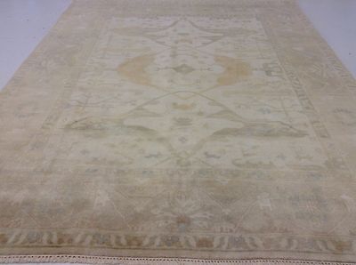 8'.0" X 10'.1" Muted Ivory Green Oushak Oriental Area Wool Rug Handmade ...