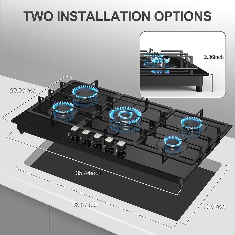 36 In Gas Stove 5 Burner Built-in Propane Gas Cooktop Gas Hob NG/LPG ...