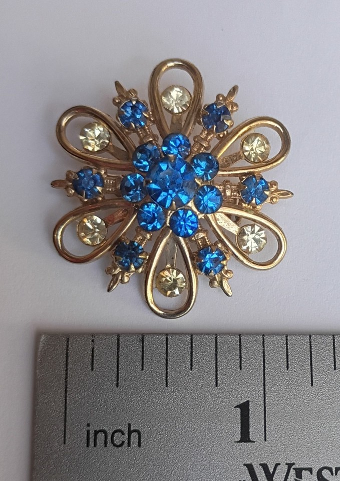 Vintage Blue and White Rhinestone Cluster Costume Brooch Pin for Lapel ...
