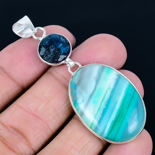 Green Lace Agate 925 Silver Plated Handmade Pendant of 2.49" | eBay