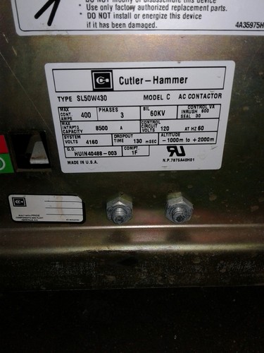 SL50W430 Cutler Hammer Contactor Vacuum 4160 Volt RM SHIPS 24/7 | eBay