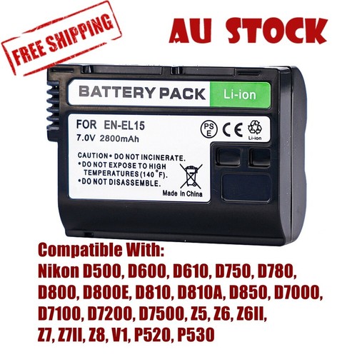 1/2x 2800mAh EN-EL15 Battery For Nikon D500 D7100 D610 D750 D7200 D800 ...