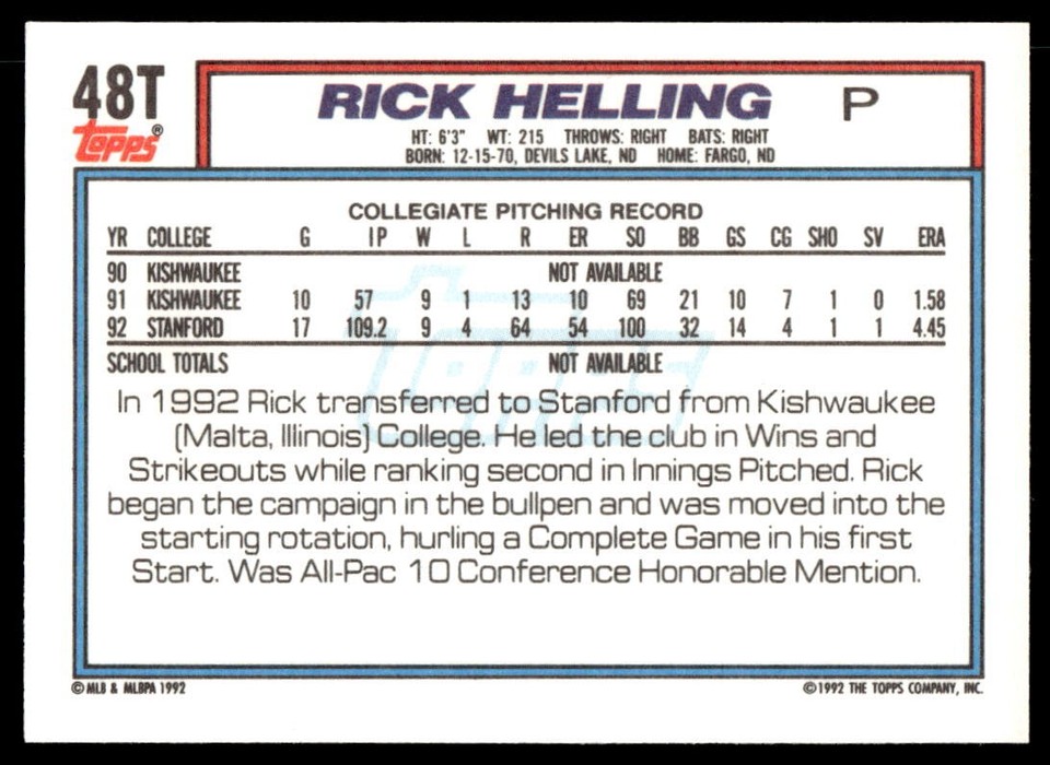 1992 Topps Traded 48T Rick Helling Team USA Baseball Card | eBay