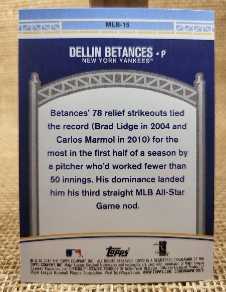 2016 Topps Dellin Betances All Star Game Access Baseball Card MLB-15 ...