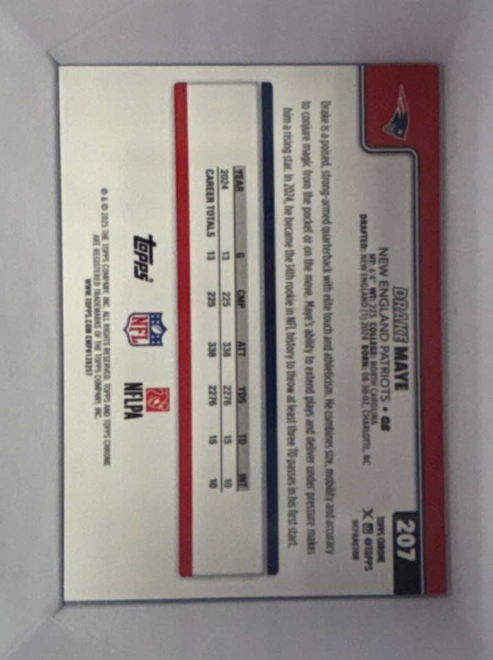 Topps 2024 Chrome Drake Maye refactor Rookie #207 New England Patriots ...