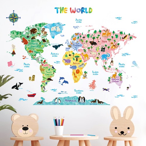 DECOWALL SG2-1615S Animal World Map Kids Wall Decals Wall Stickers Peel and S... | eBay