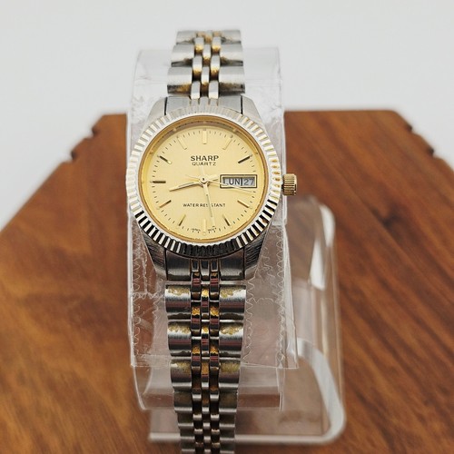 Vintage Sharp Silver tone Watch Yellow Date Dial Old Fashioned ...