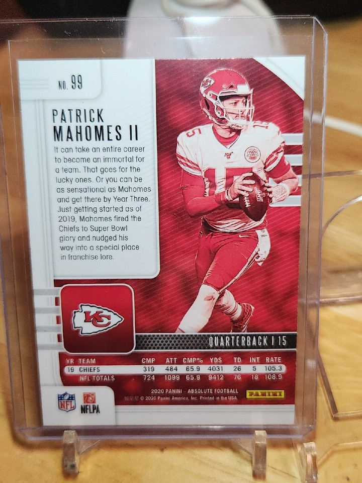 2020 ABSOLUTE PATRICK MAHOMES BASE #99 KANSAS CITY CHIEFS SB LVII ...