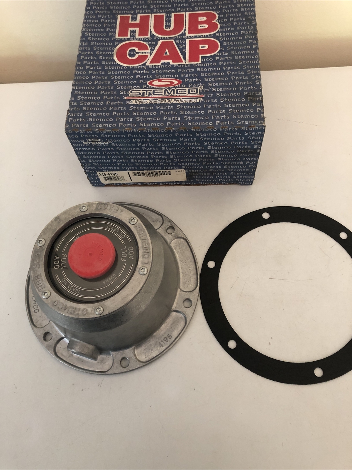 GENUINE STEMCO 6 HOLE HUB CAP 340-4195 WITH GASKET AND RED PLUG NEW NOS ...