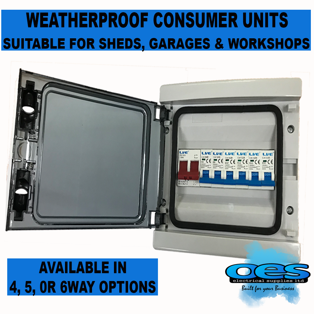 CONSUMER UNIT WEATHERPROOF UP TO 6 WAY 100 AMP SWITCH SHED GARAGE ...