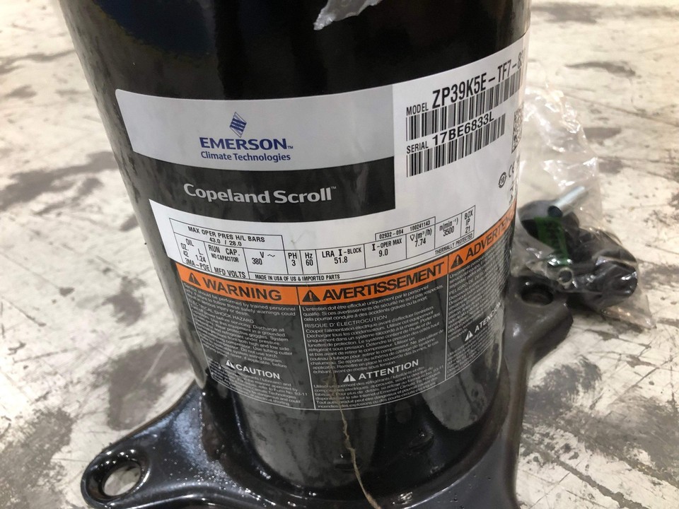 COPELAND ZP39K5E-TF7-830 3 TON AC/HP SCROLL COMPRESSOR, 380/60/3 215314 ...
