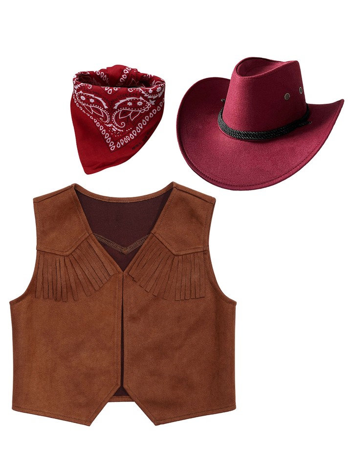 Boys Girls Cowboy Costume Suede Set Cosplay Cowgirl Outfit Dress Up ...