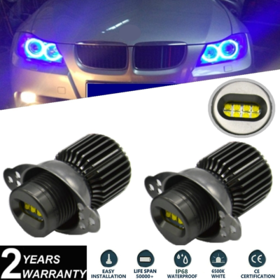 2x 80W For E90 E91 LCI 2008-2011 Blue LED Angel Eyes Halo Ring Bulb Kit ...