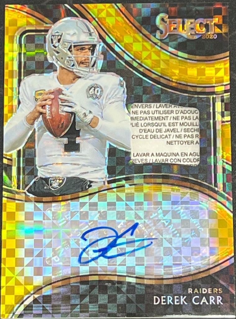 2020 Panini Select - Signature Memorabilia Derek Carr #SM-DCA Gold ...