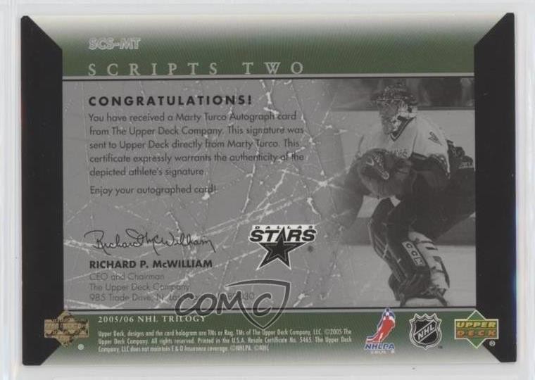 2005-06 Upper Deck Trilogy Scripts Two Marty Turco #SCS-MT Auto 6o3 | eBay