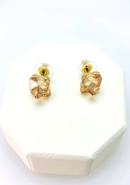 Swarovski Ortyx Stud Earrings Pyramid Cut Yellow Gold-Tone Plated ...