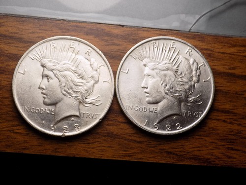 PEACE SILVER DOLLAR LOT OF 2 FROSTY COINS 1922 AND 1923 90% | eBay