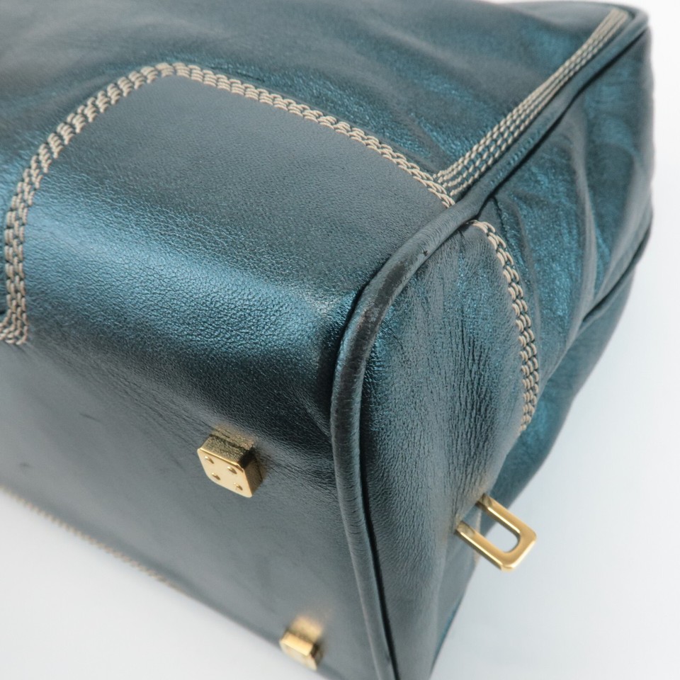 Auth LOEWE Anagram Leather Amazona 35 Boston Bag Hand Bag Metallic Blue Used F/S | eBay