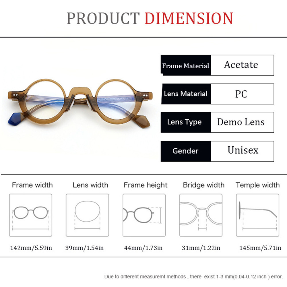 Small Round 39mm Retro Eyeglasses Frames Acetate Full Rim Durable ...