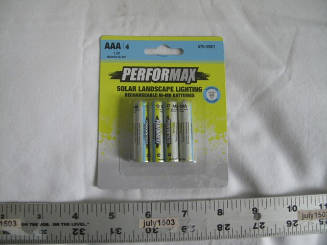 4 AAA Solar Rechargeable Batteries PERFORMAX Landscape Lighting 800 mAh ...