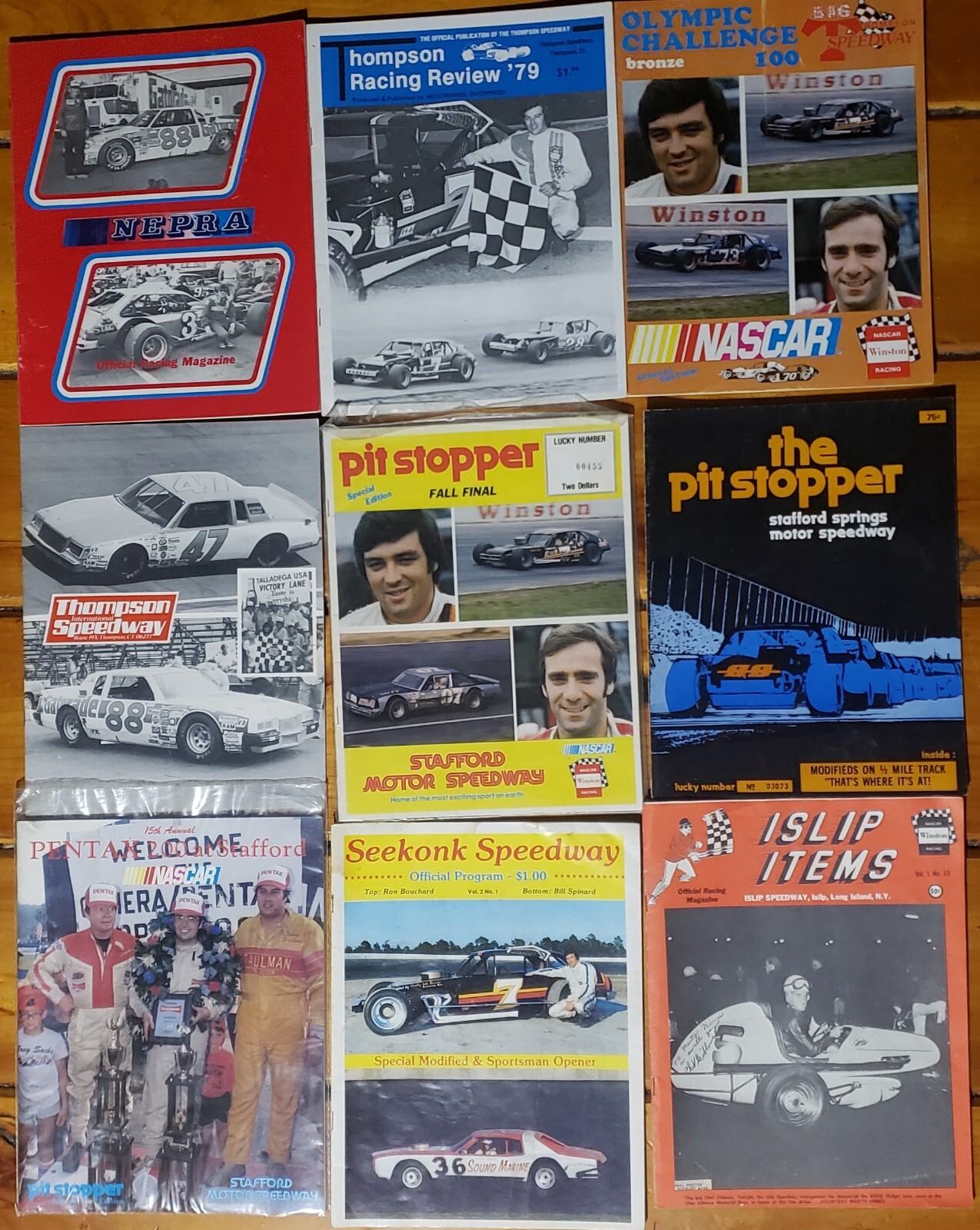 9 NASCAR RACING MAGAZINES/PROGRAMS STAFFORD SPEEDWAY THOMPSON SPEEDWAY ...